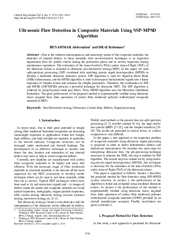 (PDF) Ultrasonic Flaw Detection in Composite Materials Using SSP-MPSD Algorithm