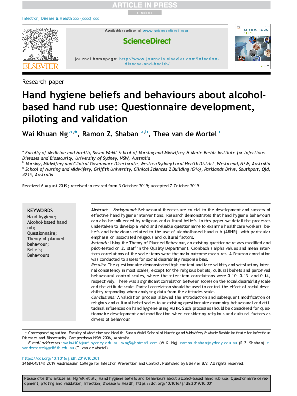 (PDF) Hand hygiene beliefs and behaviours about alcohol-based hand rub ...