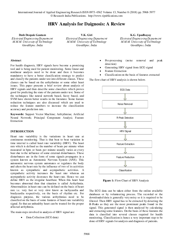 (PDF) HRV Analysis for Daignosis: A Review