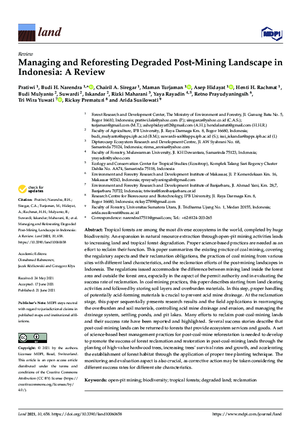 (PDF) Managing and Reforesting Degraded Post-Mining Landscape in Indonesia: A Review | Asep ...