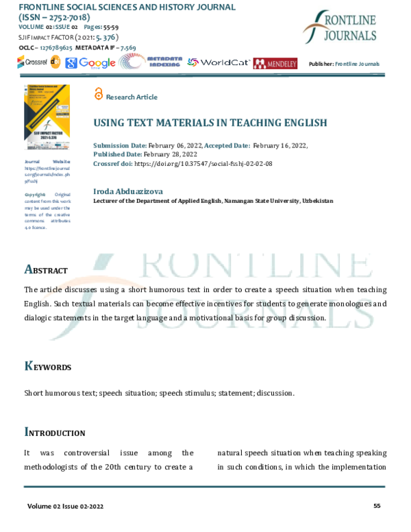 (PDF) Using Text Materials in Teaching English | Iroda Abduazizova ...