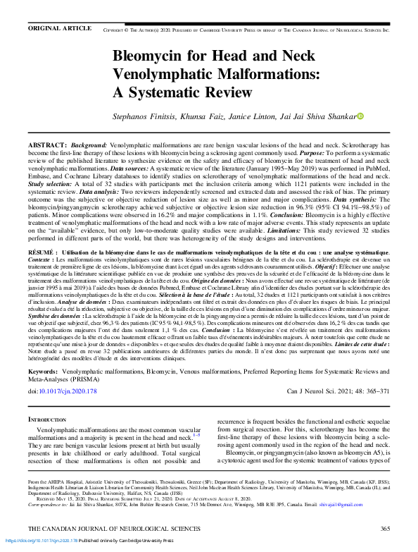 (PDF) Bleomycin for Head and Neck Venolymphatic Malformations: A ...