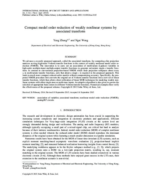(PDF) Compact model order reduction of weakly nonlinear systems by associated transform