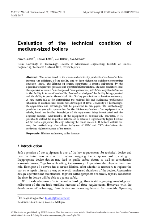 (PDF) Evaluation of the technical condition of medium-sized boilers