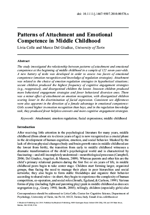 (PDF) Patterns of Attachment and Emotional Competence in Middle Childhood