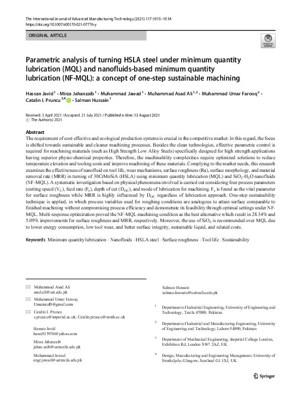 (PDF) Parametric analysis of turning HSLA steel under minimum quantity lubrication (MQL) and ...