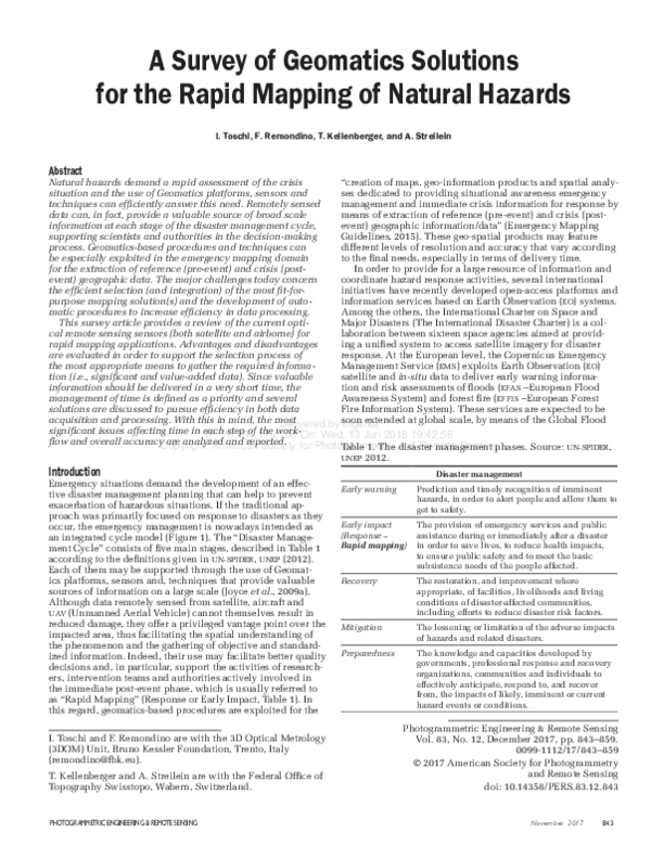 (PDF) A Survey of Geomatics Solutions for the Rapid Mapping of Natural ...