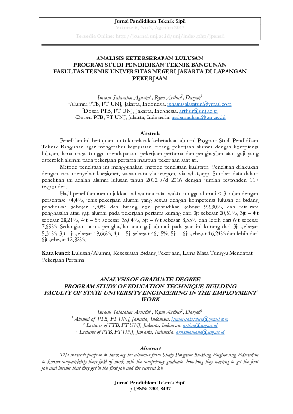 (PDF) Analisis Keterserapan Lulusan Program Studi Pendidikan Teknik Bangunan Fakultas Teknik ...