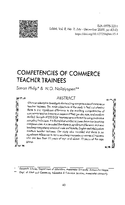 (PDF) Competencies Of Commerce Teacher Trainees | Simon Philip ...