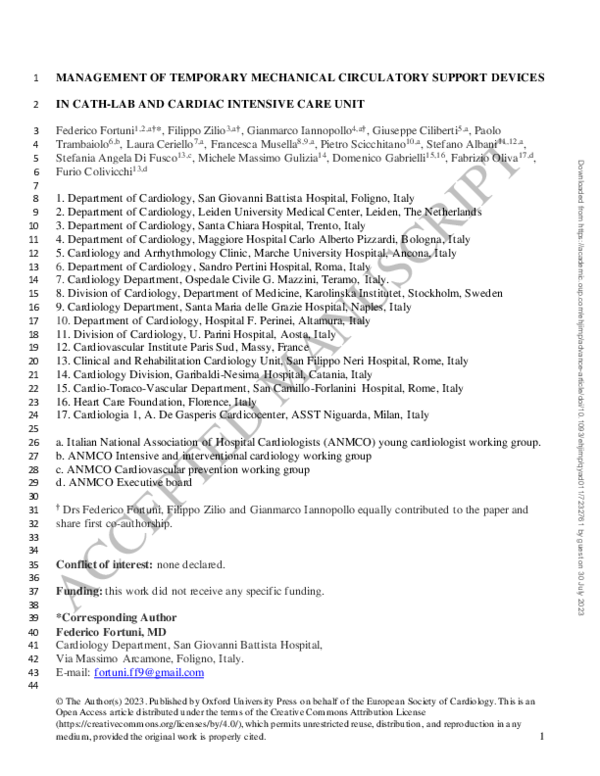(PDF) Management of Temporary Mechanical Circulatory Support Devices in ...