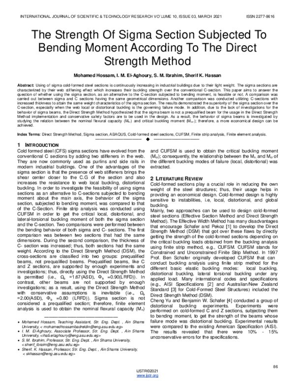 (PDF) The Strength Of Sigma Section Subjected To Bending Moment ...