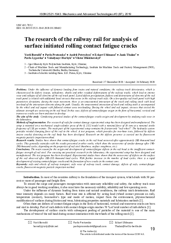 (PDF) The Research of the Railway Rail for Analysis of Surface ...