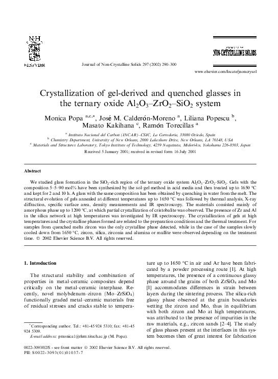 (PDF) Crystallization of gel-derived and quenched glasses in the ternary oxide Al2O3–ZrO2–SiO2 ...