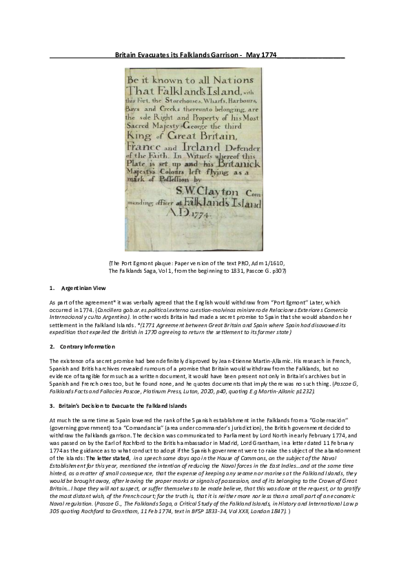 (PDF) Britain Evacuates its Falklands Garrison -May 1774