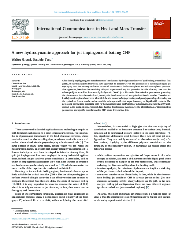 (PDF) A new hydrodynamic approach for jet impingement boiling CHF