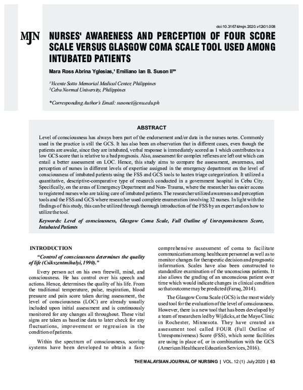 (PDF) Nurses’ Awareness and Perception of Four Score Scale Versus ...