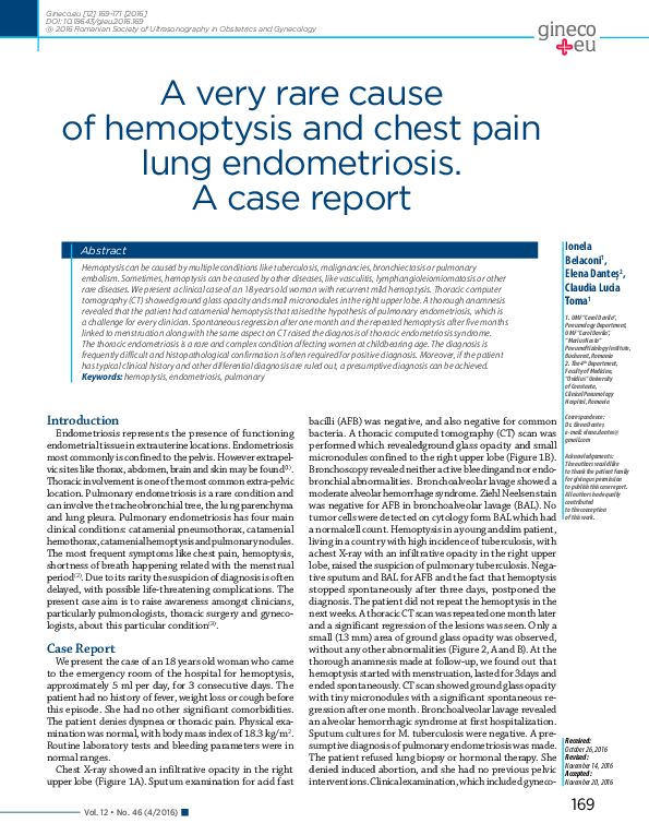 (PDF) A very rare cause of hemoptysis and chest pain lung endometriosis ...