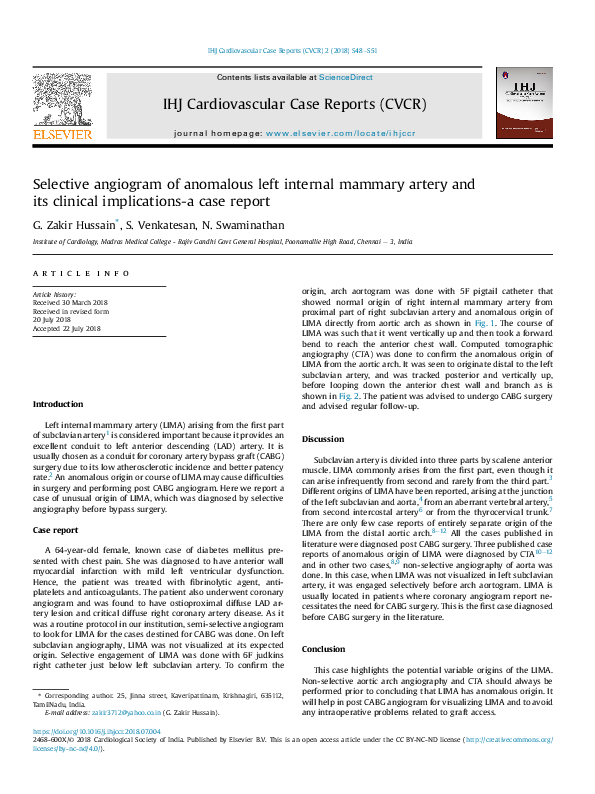 (PDF) Selective angiogram of anomalous left internal mammary artery and ...