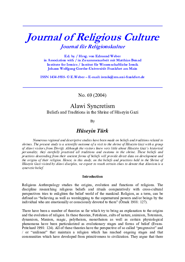 (PDF) Alawi Syncretism Beliefs and Traditions in the Shrine of Hüseyin Gazi