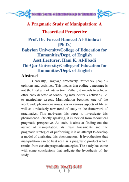 (PDF) A Pragmatic Study of Manipulation: A Theoretical Perspective