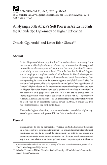 (PDF) 5 - Analysing South Africa’s Soft Power in Africa through the ...