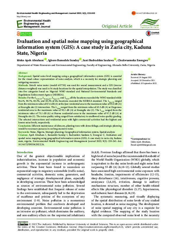 (PDF) Evaluation and spatial noise mapping using geographical ...