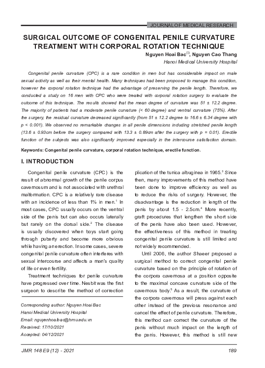 Pdf Surgical Outcome Of Congenital Penile Curvature Treatment With