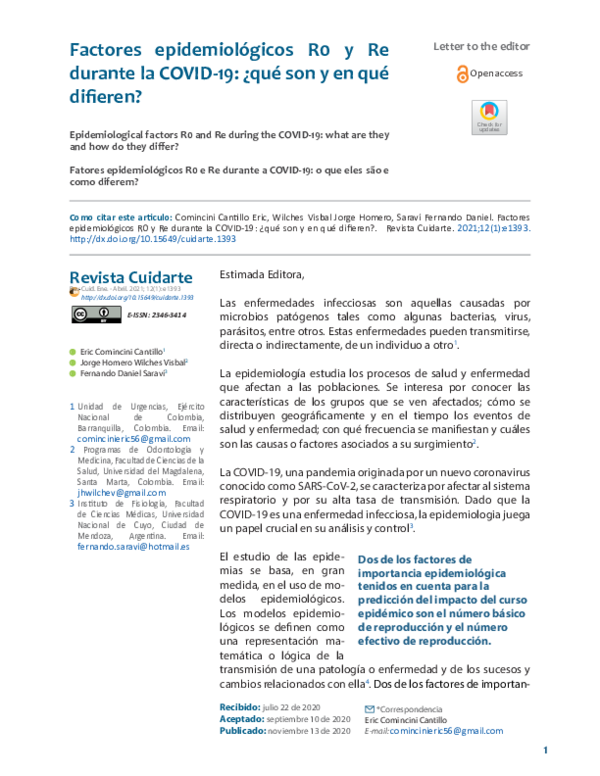 (PDF) Epidemiological factors Ro and Re during the COVID-19: what are ...