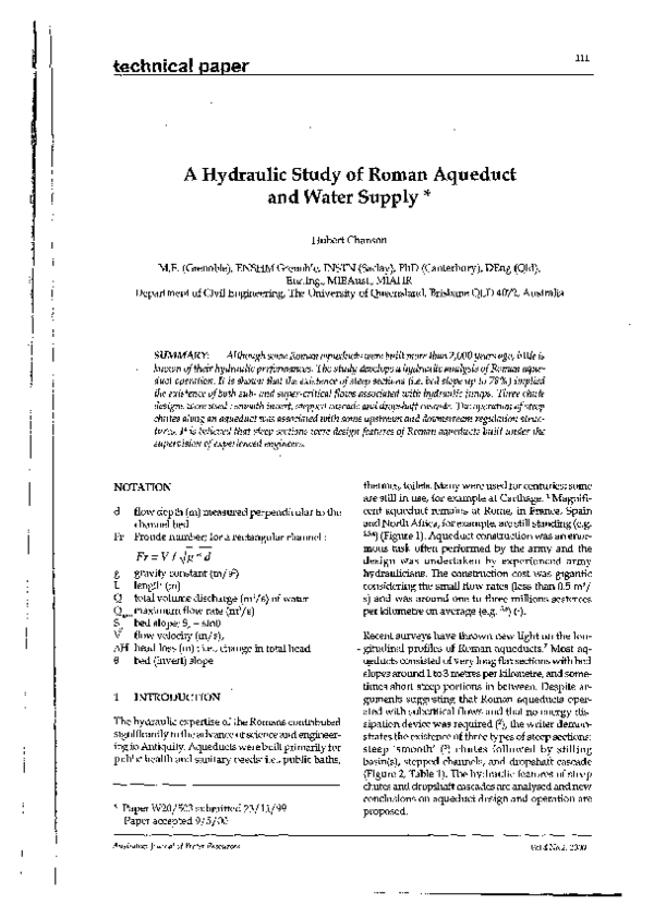 (PDF) A Hydraulic Study of Roman Aqueduct and Water Supply