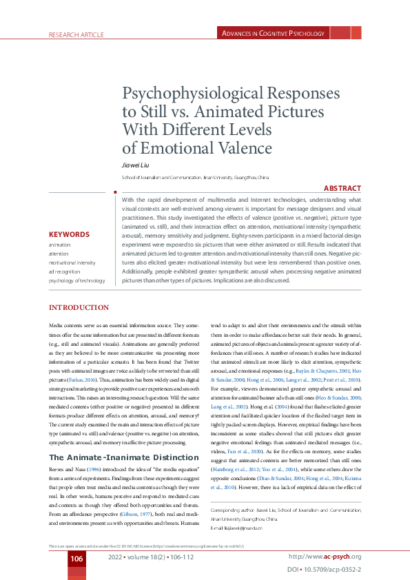 (PDF) Psychophysiological Responses to Still vs. Animated Pictures With ...