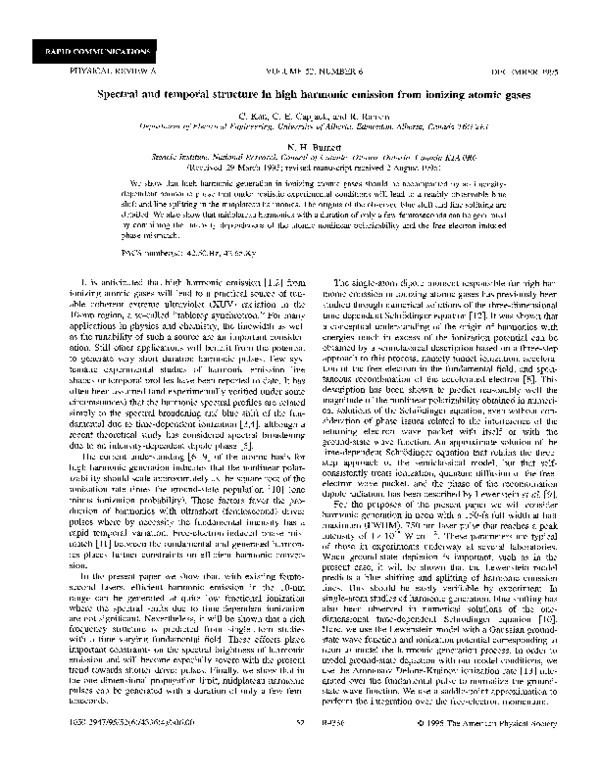 (PDF) Spectral and temporal structure in high harmonic emission from ionizing atomic gases
