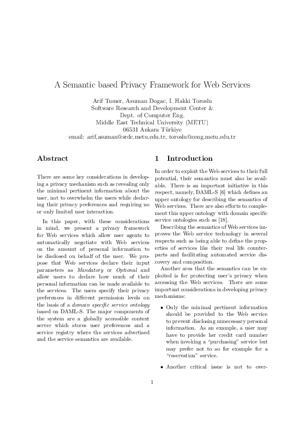 (PDF) A semantic based privacy framework for web services