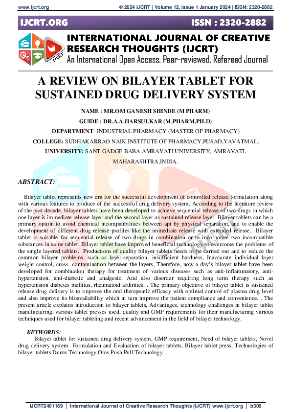 (PDF) A REVIEW ON BILAYER TABLET FOR SUSTAINED DRUG DELIVERY SYSTEM ...
