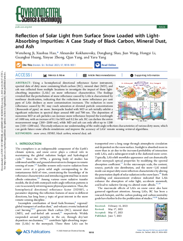(PDF) Reflection of Solar Light from Surface Snow Loaded with Light ...