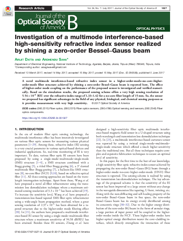 (PDF) Investigation of a multimode interference-based high-sensitivity refractive index sensor ...