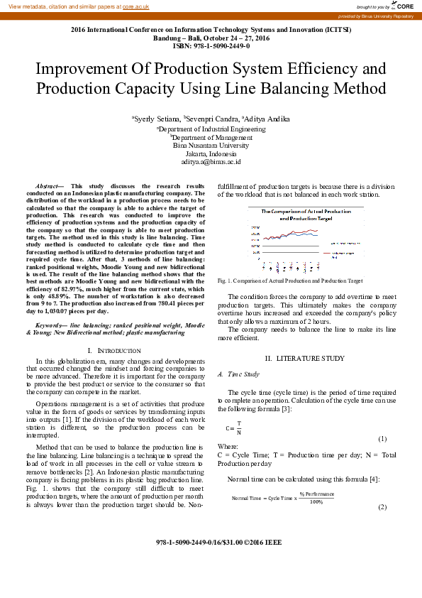 (PDF) Improvement of production system efficiency and production capacity using line balancing ...
