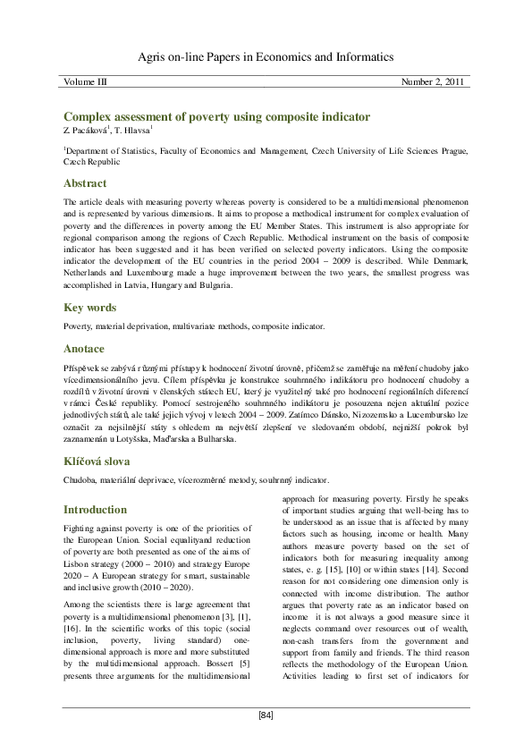 (PDF) Complex assessment of poverty using composite indicator