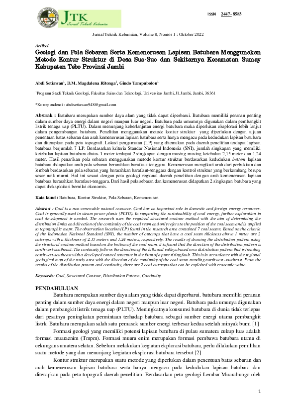 (PDF) Geologi dan Pola Sebaran Serta Kemenerusan Lapisan Batubara ...