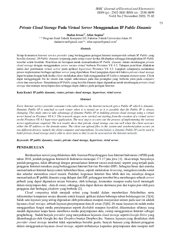 (PDF) Private Cloud Storage Pada Virtual Server Menggunakan IP Public Dinamis