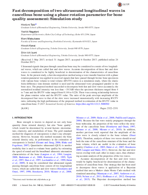(PDF) Fast decomposition of two ultrasound longitudinal waves in cancellous bone using a phase ...