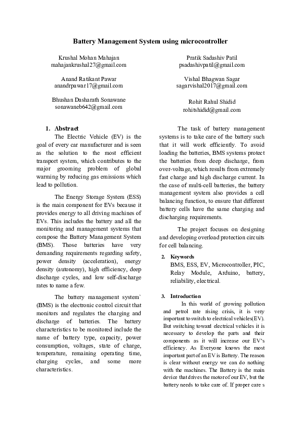 (PDF) Battery Management System using microcontroller