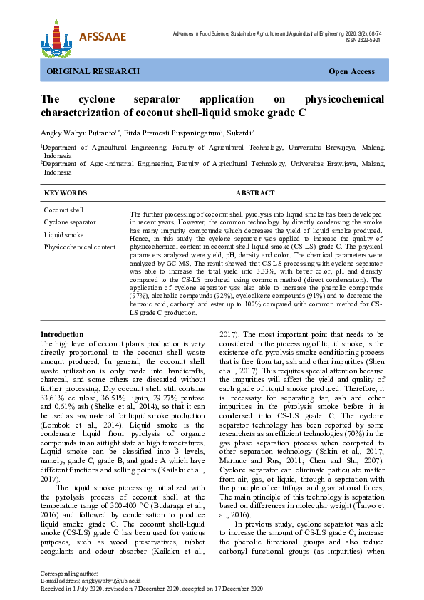 (PDF) The cyclone separator application on physicochemical ...
