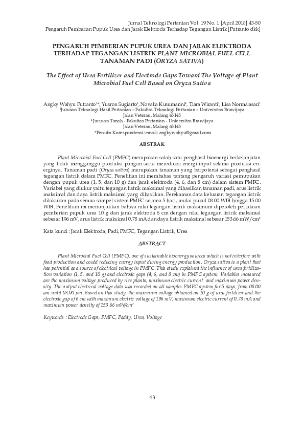 (PDF) Pengaruh Pemberian Pupuk Urea Dan Jarak Elektroda Terhadap ...