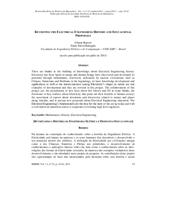 (PDF) Revisiting the Electrical Engineering History and Educacional Proposals