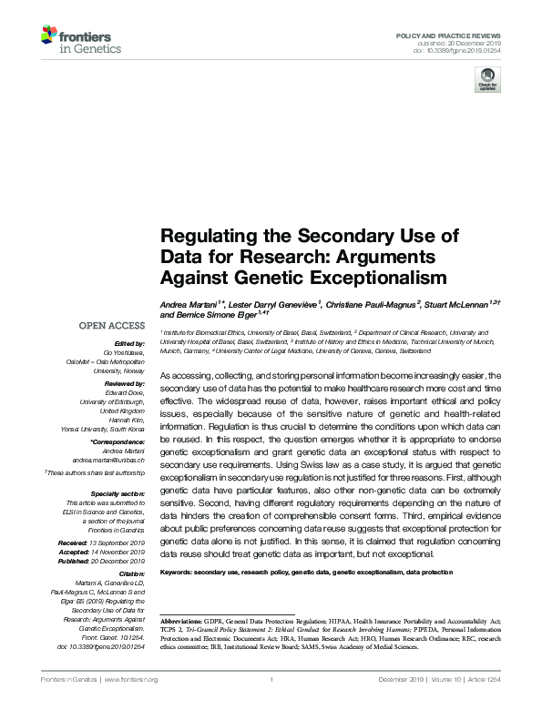 (PDF) Regulating the Secondary Use of Data for Research: Arguments ...