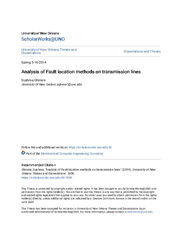 (PDF) Analysis of Fault location methods on transmission lines Analysis of Fault location ...