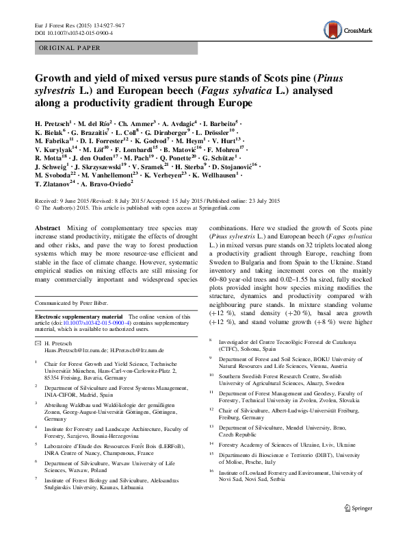 (PDF) Growth and yield of mixed versus pure stands of Scots pine (Pinus ...