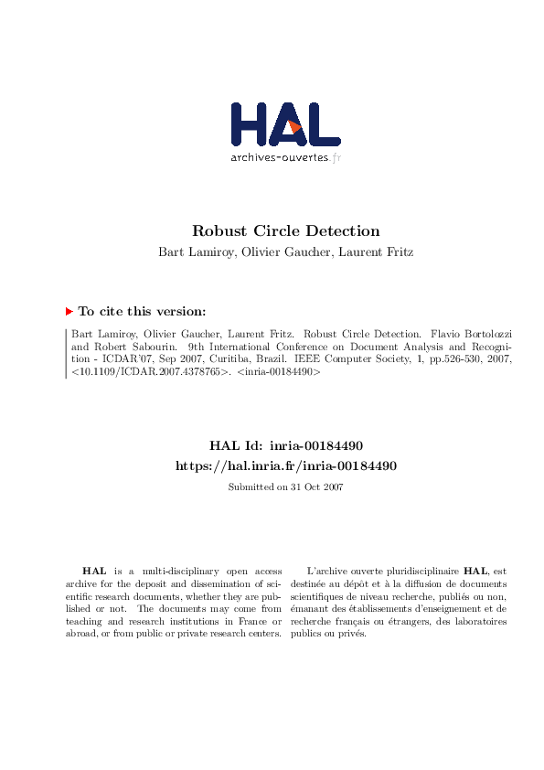(PDF) Robust Circle Detection