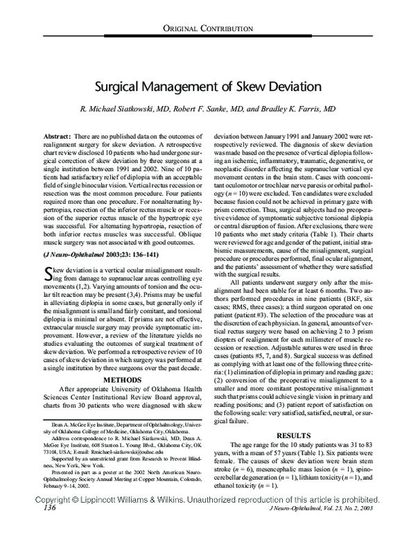 Pdf Surgical Management Of Skew Deviation