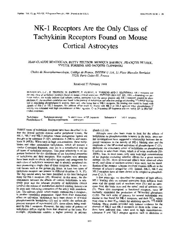 (PDF) NK-1 receptors are the only class of tachykinin receptors found ...